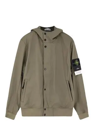 Stone Island Hooded Zip Jacket With Internal Drawstring, Concealed Pockets & Ribbed Trims - Verde