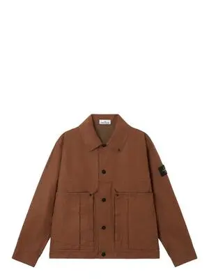 Stone Island Cotton Utility Jacket With Contrasting Collar And Patch Pockets - Marrone