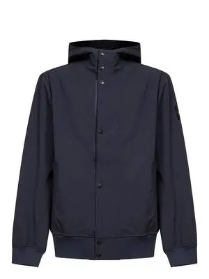 Stone Island Man's Hooded Zip Jacket With Internal Drawstring, Angled Pockets, Ribbed Cuffs & Snap Placket - Blu