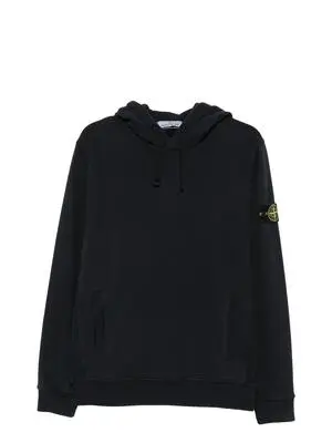 Stone Island Cotton Hoodie With Kangaroo Pocket And Sleeve Badge - Blu