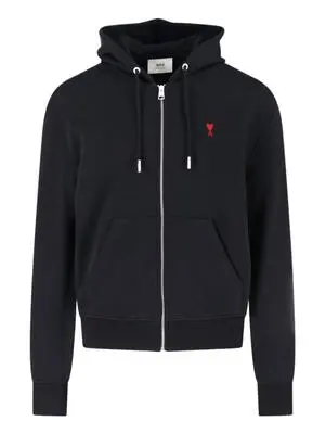 AMI Paris De Coeur" Zip-up Hoodie - Black