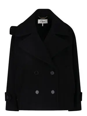 Chloé Double-breasted Wool-blend Jacket With Buffalo Horn Buttons - Black