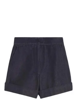 Max Mara Cotton High-waisted Shorts With Flared Lines And Turned-up Hem - Blu