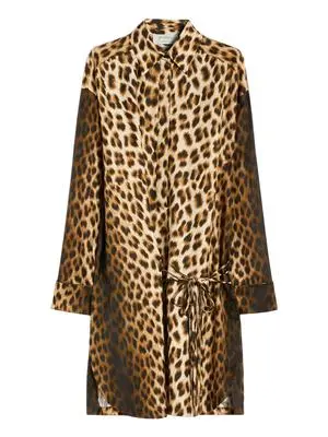 Sportmax Silk Polo-collar Shirt With Dropped Shoulders And Front-tie Detail - Marrone