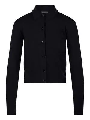 Max Mara MAX MARA Slim Fit Shirt Collar Sweater With Horn Button Placket Blu