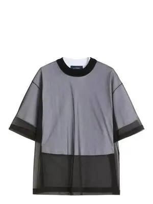Sportmax Cropped Cotton T-shirt With Round Neck And Contrast Details - Nero
