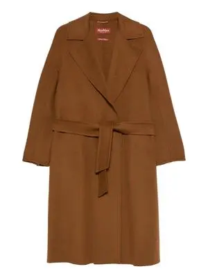Max Mara MAX MARA STUDIO Double-Drap Wool, Cashmere & Silk Belted Jacket Marrone