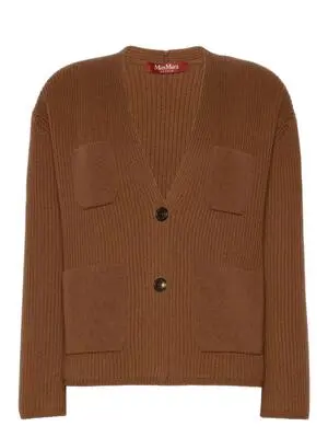 Max Mara Max Mara Studio Wool And Cashmere V-Neck Cardigan With Horn Button Closure Marrone