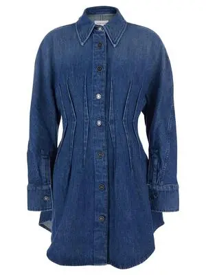 GIVENCHY GIVENCHY Classic Collared Button-Up Denim Dress With Cinched Waist And Pleated Front