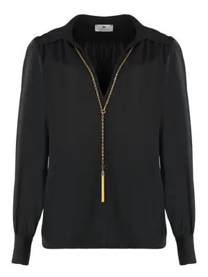Elisabetta Franchi Georgette Shirt With Removable Logo Necklace - Black