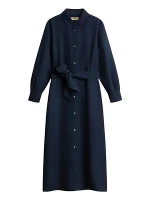 Woolrich Linen-blend Shirt Dress With Belt And Adjustable Cuffs - Blu