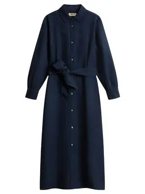 Woolrich Linen-blend Shirt Dress With Belt And Adjustable Cuffs - Blu