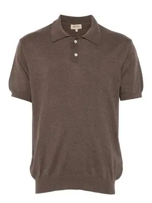Woolrich Cotton Short-sleeve Polo Shirt With Front Buttons And Ribbed Trim - Marrone