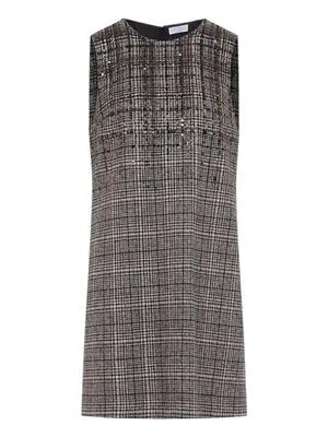Brunello Cucinelli Tweed Dress With Embellishment - Brown