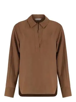 Max Mara Washed Silk Polo Shirt - Bronze