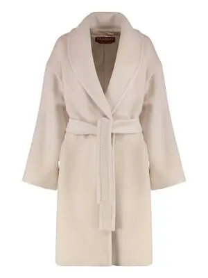 Max Mara Wool And Alpaca Blend Jacket With Belt - Beige