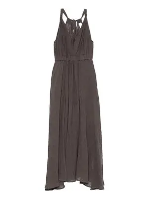 120% Lino 120% LINO Linen Mini Dress With Adjustable Back Closure Marrone