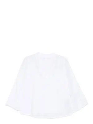 120% Lino 100% Linen V-neck Sequin Blouse 3/4 Sleeve - Bianco