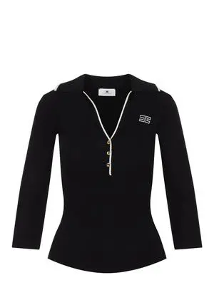 Elisabetta Franchi Wool Blend Polo Neck Knit Sweater - Black