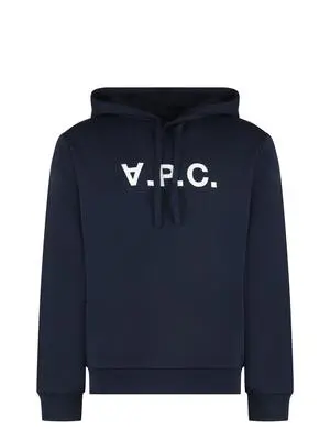 A.p.c. Printed Cotton Hoodie With Ribbed Cuffs And Hem - Blue