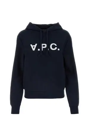 A.p.c. Printed Cotton Hoodie With Ribbed Cuffs And Hem - Blue