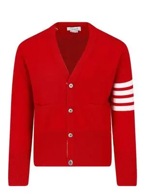 Thom Browne 100% Cashmere Cardigan With Signature Stripes - Red