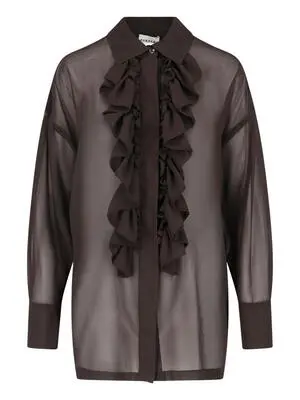 PAROSH Ruffled Button-front Shirt In 100% Polyester - Brown