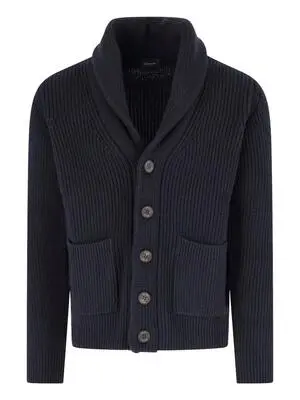 DRUMOHR 100% Merino Wool Shawl Collar Cardigan - Blue
