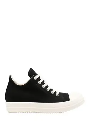 Rick Owens Overdyed Denim Lace-up Sneakers With Round Leather Toe - Nero