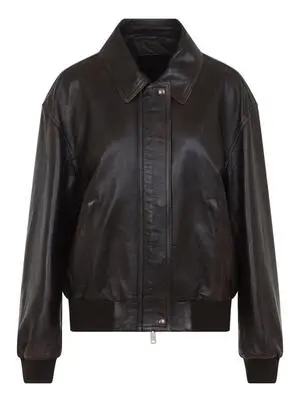 Prada Lambskin Leather Bomber Jacket - Brown