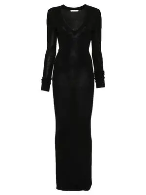 ENTIRE STUDIOS Long Sleeve V-neck Midi Dress - Nero