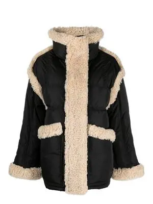 STAND STUDIO Puffer Coat With Faux Fur Trim - Nero