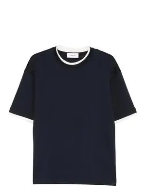 LARDINI Crew Neck T-shirt With Contrasting Trim, Short Sleeves - Blu