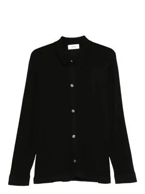 LARDINI 100% Silk Long Sleeve Button-front Collared Shirt - Nero