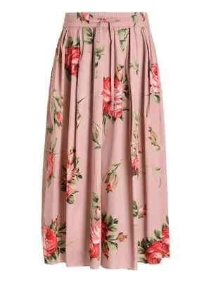 DOLCE & GABBANA DOLCE & GABBANA Pleated Floral Cotton Midi Skirt