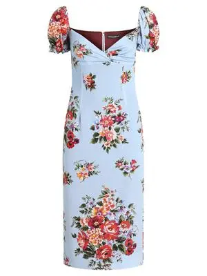 Dolce & Gabbana Floral Print Silk Blend Dress - Azzurro