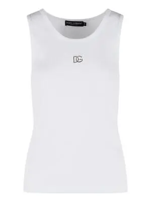 DOLCE & GABBANA DOLCE & GABBANA DG Embroidered Rhinestone Cotton Crewneck