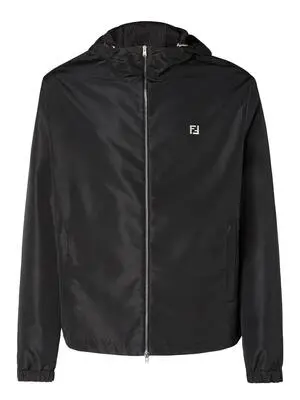 Fendi Technical Fabric Blouson Jacket With Drawstring Hood And Ff Logo - Nero