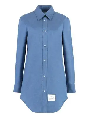 Thom Browne Cotton Button-up Shirt With Logo Patch - Blue