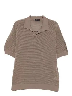 Tagliatore Crochet Cotton Polo Shirt With Classic V-neck - Marrone