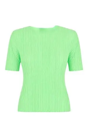 Issey Miyake Short Sleeve Pleated Top - Green