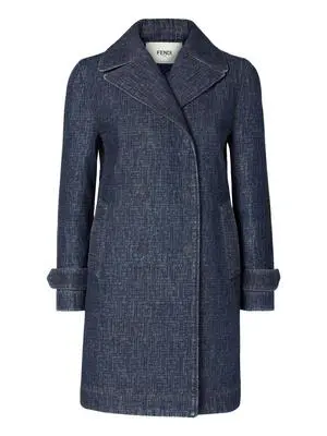 Fendi FENDI Quilted FF Motif Denim Double-Breasted Midi Jacket Blu