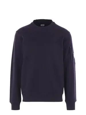 C.P. COMPANY Cotton Crewneck Sweatshirt With Zip Pocket And Sleeve Lens - Blu