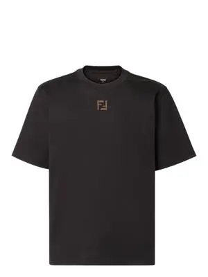Fendi Regular-fit Short-sleeve Crew-neck Cotton T-shirt With Front Mini-scale Ff Motif In Corduroy - Nero