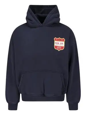 Rhude Cotton Hoodie With Crest Applique - Black