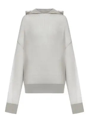 Rick Owens Cashmere Knit Hoodie With Ribbed Cuffs And Hem - Grigio