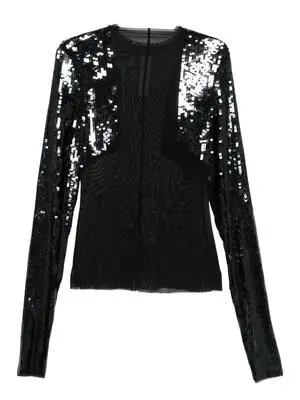 Rick Owens Long Sleeve Mesh Sequin Top - Nero