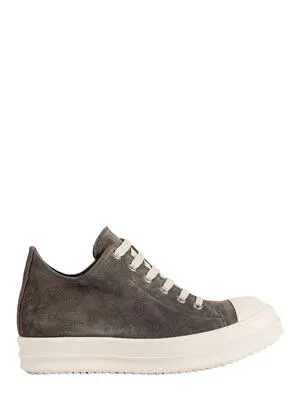 Rick Owens Low-top Suede Sneakers With Shark-tooth Toe Caps - Grigio