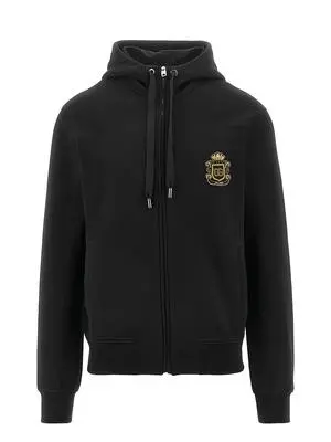 Dolce & Gabbana Cotton Zip-front Hoodie With Heraldic Patch - Nero