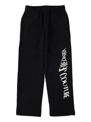 Versace 100% Cotton Trousers With Logo Detail - Black